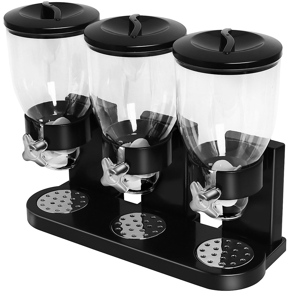 Hedday Triple Canister Cereal Dispenser, Plastic Dry Food Cereal Dispenser Container Machine Storage Bottles for Home and Kitchen(Black)