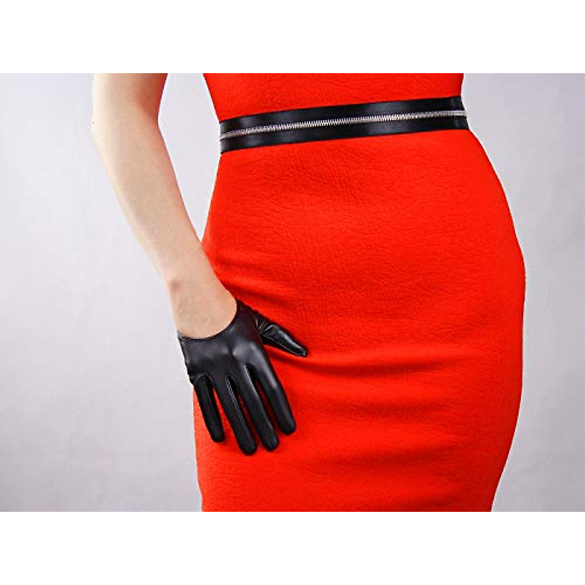 DooWay Black Short Leather Gloves Touchscreen 5" Half Palm Women Fashion Cool Punk Rocker Dance Driving Costume Gloves