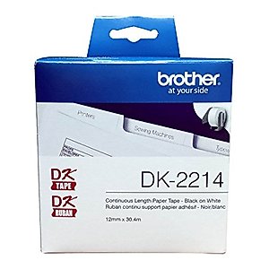 Brother Genuine DK-2214 Continuous Length Black on White Paper Tape for Brother QL Label Printers, 0.47" x 100' (12mm x 30.4M), 1 Roll per Box, DK2214
