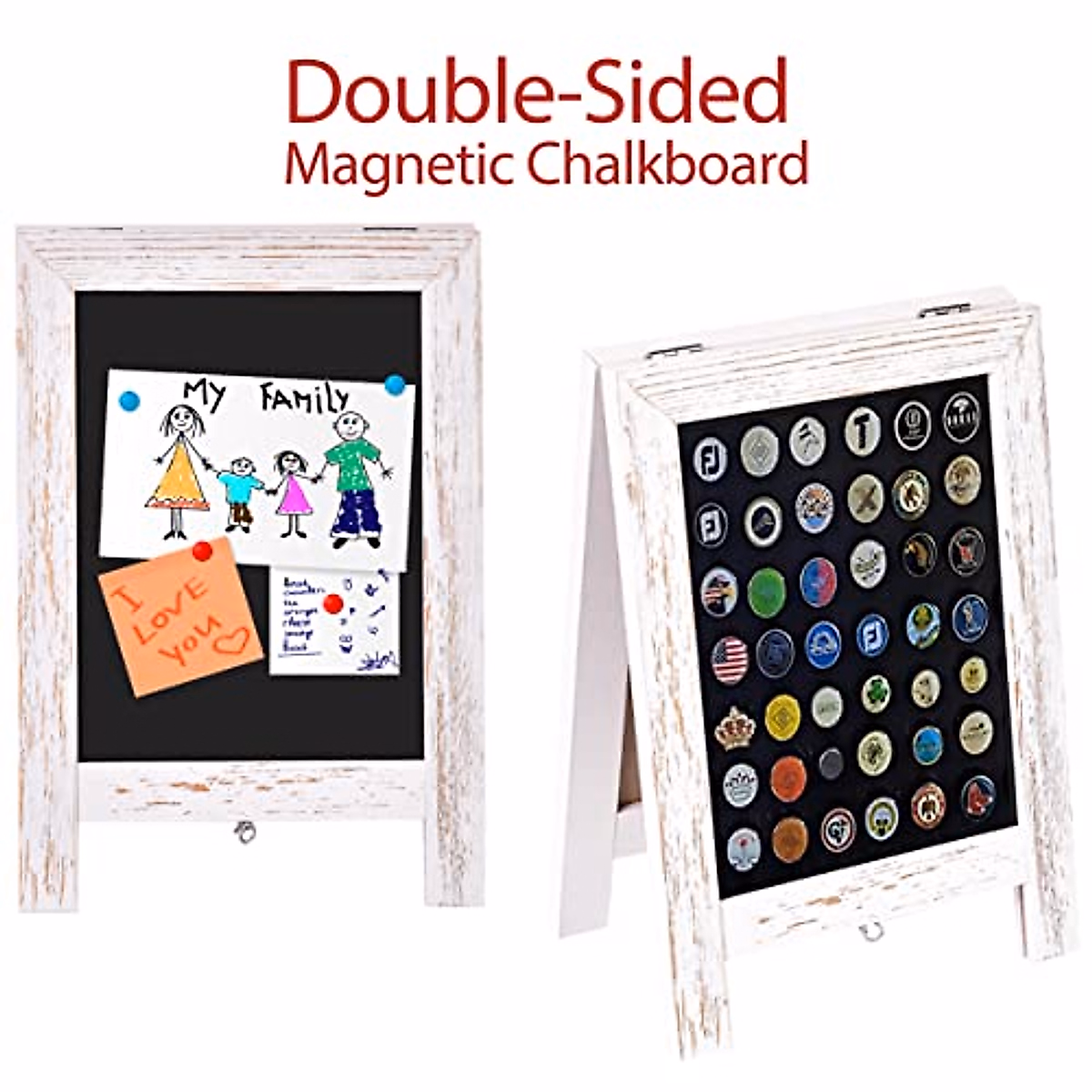 Umtiti Tabletop Chalkboard Sign, Double-Sided White Solid Pine Wood Framed Standing Chalkboard, 8.7×12.6" Small Kitchen Countertop Memo Board Décor for Home, Café, Bar, Wedding(SMHB-WH-2232A)