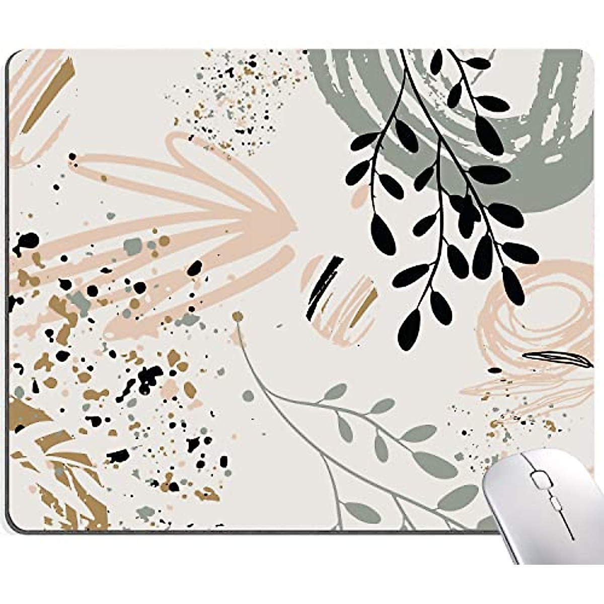 SANWUMIAN Mouse Pad, Mouse Pad with Abstract Art Design, Square Mouse Mat Waterproof Mousepad Non-Slip Rubber Base Mouse Pads for Office Laptop, Modern Boho Leaves