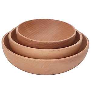 Salad Wooden Bowl, Round Household Beech Wooden Bowl Wooden Bowl for Salad Dipping Sauce Pasta Cereal(L)