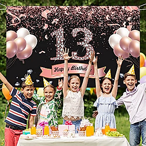 Trgowaul Happy 13th Birthday Decorations for Girls - Rose Gold 13th Birthday Backdrop Banner， Official Teenager Birthday Party Suppiles Photography Background，Thirteenth Year Old Birthday Decorations