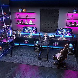 GreenForest L Shaped Gaming Desk with Storage Shelves, 66 inch Corner Computer Home Office Writing Desk,Modern Large PC Workstation Space Saving, Easy Assembly,Black