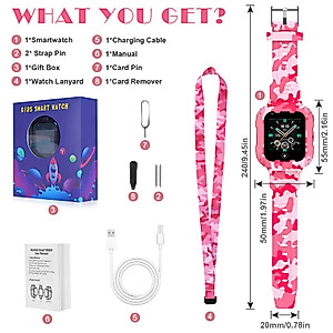 cjc Kids Smart Watches Girls for Age 3-15,GPS Tracker for Kids with Voice Chat,3 Way-Calling,Camera Smart GPS Watches with SIM Slot for Toddler New Year Gift(Pink Camouflage)