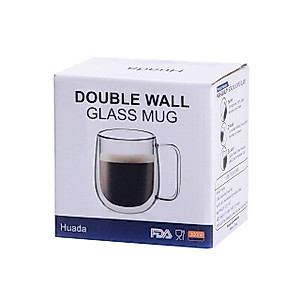 Huada Double Wall Insulated Borosilicate Glass Mugs Modern Espresso Cups, 10-Ounce, Set of 2
