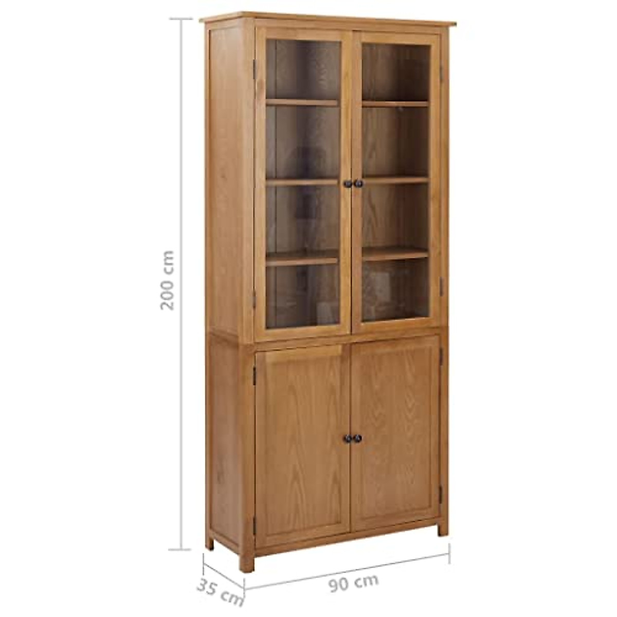 vidaXL Solid Wood Oak Bookcase with 4 Doors Shelf Cabinet Display Storage Unit Living Room Studio Office Freestanding Organizer 31.5" Glass