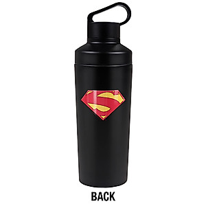 Superman OFFICIAL Superman New 52 Shield Logo Pattern 18 oz Insulated Water Bottle, Leak Resistant, Vacuum Insulated Stainless Steel with 2-in-1 Loop Cap