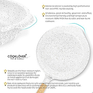 COOKLOVER Nonstick Frying Pan Induction Sauté Pan with Lid - 9.5 inch- White + Nonstick Frying Pan - 11inch- White