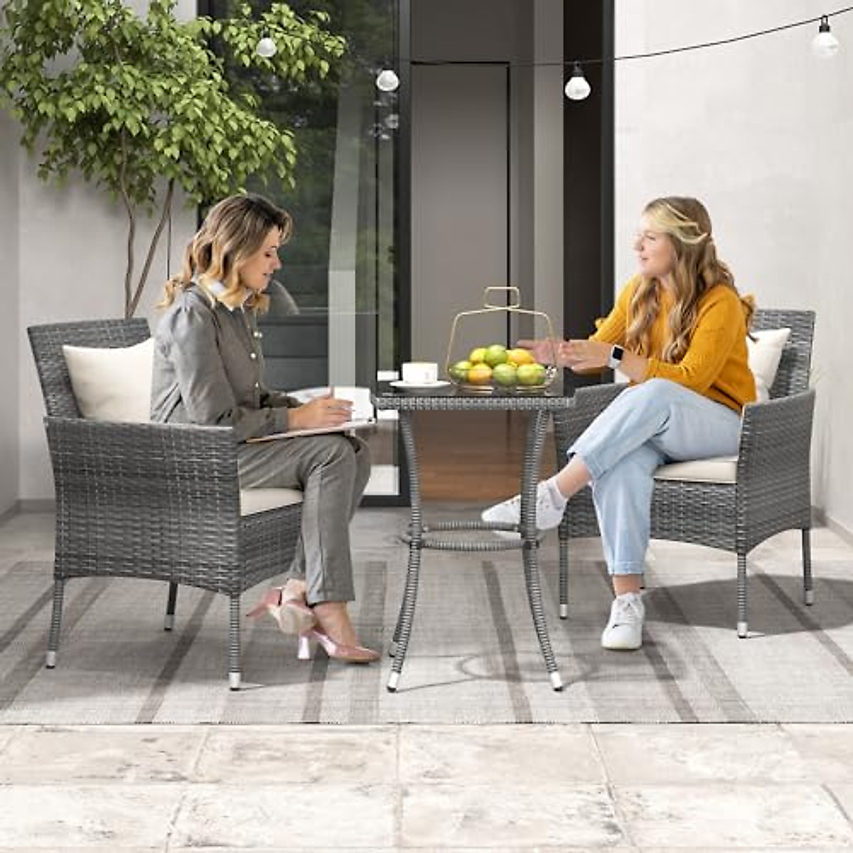 Tangkula 3 Piece Furniture Wicker Rattan Outdoor Patio Set, Onesize, Grey