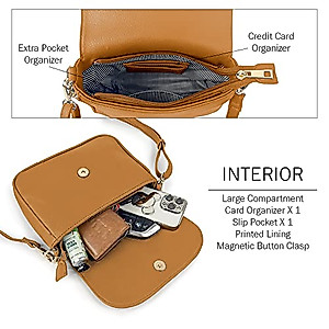 EVVE Small Crossbody Bag for Women Trendy Vegan Leather Flap Saddle Purses with Adjustable Shoulder Strap - Mustard