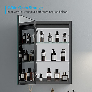 Quavikey Medicine Cabinet with Aluminum Recessed or Surface Mount Bathroom Mirror with Storage 16x26 Inch, Black