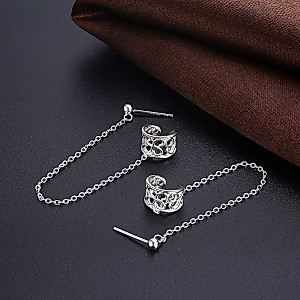 SLUYNZ 925 Sterling Silver Cuff Earrings Chain Studs for Women Cartilage Earrings Crawler Earrings Wrap (Style 2)