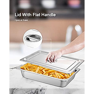 ZeroPone Hotel Pan 4" Deep Steam Table Pan 4 Pack Full Size with Lid 20.8"L x 12.8"W Hotel Pan 22 Gauge Stainless Steel Anti Jam Steam Table Pan