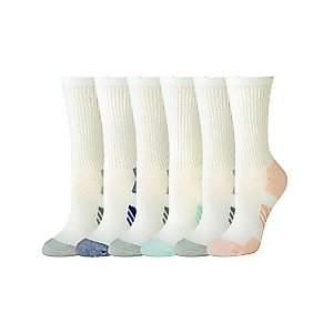 Amazon Essentials Women's Performance Cotton Cushioned Breathable Athletic Crew Sports Socks, 6 Pairs, White, 6-9