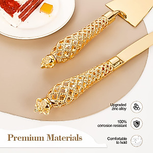 Cake Cutting Set for Wedding, Personalized Gold Cake Knife and Server Set, Custom Cake Serving Set, Engraved Pastry Pie Server Cake Pizza Cutter, Birthday Anniversary Bridal Gift (Cross)