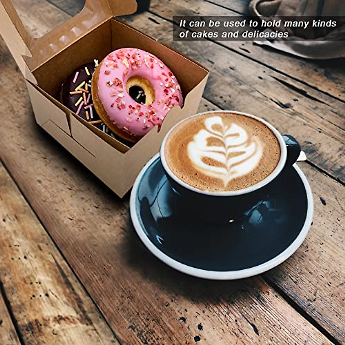 DONGYAN Bakery Boxes 4x4x2.5 Inch, 20 Packs Cookie Boxes with Window, Cup Cake Box for Pastry, Dessert, Donut, Chocolate, Strawberry, Including DIY Cards and Decorative Bouquets