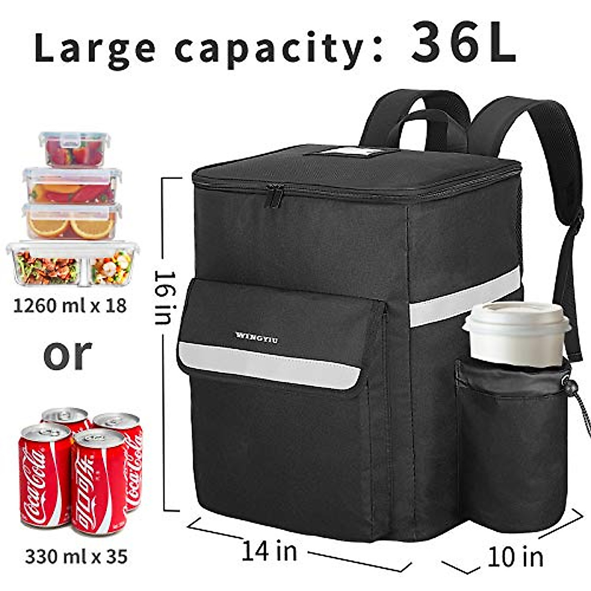 Thermal Food Delivery Backpack with Cup Holders, Insulated Pizza Delivery Backpacks, Mesh Pocket and Receipt Window, Leak-Proof Reusable Cooler for Bicycle Transport, Ubers, Doordash, Postmates