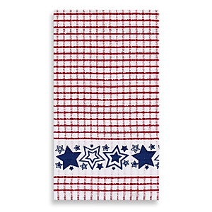 Cackleberry Home Patriotic Stars Windowpane Check Cotton Terrycloth Kitchen Towels, Set of 4