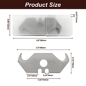 Litoexpe Hook Blade Utility Knife, SK5 Carbon Steel Replacement Blades with Plastic Case (10pcs)