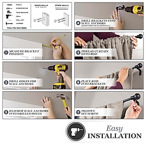 Kenney Chelsea 5/8" Standard Decorative Window Curtain Rod, 48-86", Black