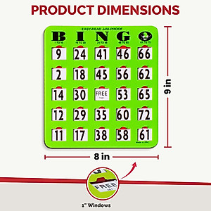 MR CHIPS Jam-Proof Easy-Read Large Print Fingertip Bingo Cards with Sliding Windows - 50 Pack in Green Style