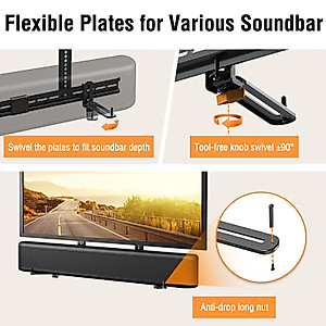 ELIVED Soundbar Mount Soundbar Mounting Bracket Under TV for Soundbar with/Without Holes, Sound Bar TV Bracket with 6.5" Holders Swivel to fit Various Soundbar, 17.7" Vertical Bracket, 15 Lbs. YD5011