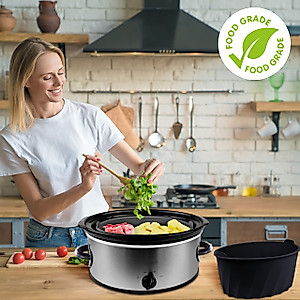 Amerbro Silicone Slow Cooker Liners fit Crock-Pot 6 Quart Oval Slow Cooker - Reusable & Leakproof Crock Pot Liner - Dishwasher Safe Crock Pockets (Black)