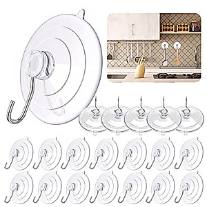 Yuroochii 20 Pack Suction Cup Hooks,2-1/2 Inches Clear PVC Suction Cups with Metal Hooks Removable Waterproof Strong Powerful Suction Cups for Kitchen Bathroom Shower Wall Window Glass Door