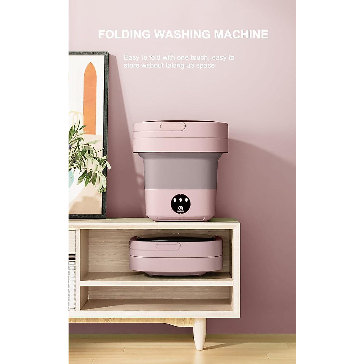 Portable Washing Machine, Mini Washer 9L High Capacity with 3 Modes Deep Cleaning for Underwear, Baby Clothes, or Small Items, Foldable Washing Machine for Apartments, Camping, Travel (Pink)