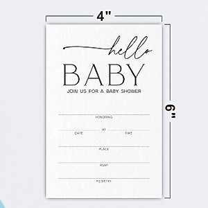Baby Shower Invitations, Minimalist Hello Baby Gender Reveal Invitation Cards With Envelopes(25 Pack), Modern Black and White Theme Baby Shower Decorations And Supplies For Boys or Girls(YQK-A10)