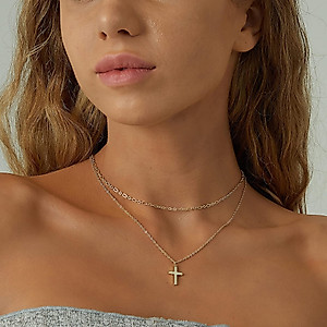 Tewiky Layered Cross Necklaces for Women, Gold Layered 18k Gold Plated Pendant Necklace Gifts