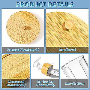 VITVITI 7Pcs Bathroom Accessories, Mouthwash Lotion Soap Dispenser, Qtip/Cup/Toothbrush Holder, Plastic Bathroom Accessory Set with Bamboo Tray Lid, Clear