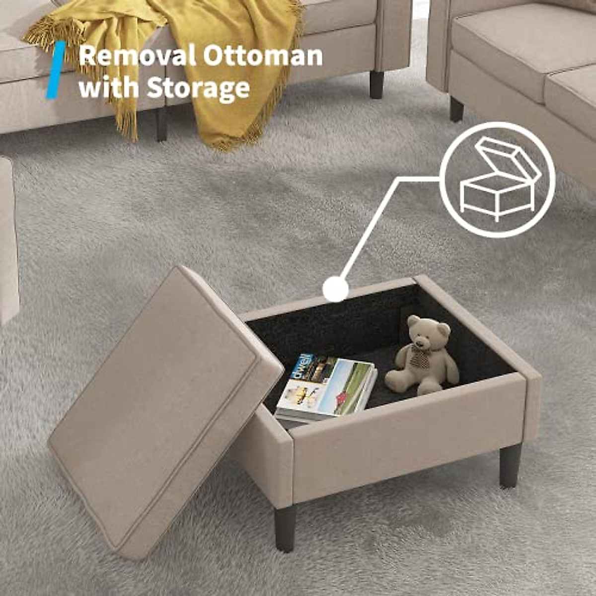 Mjkone Convertible Sectional Sofa Couch, L-Shaped Couch with Storage Ottoman, Couches for Living Room, Living Room Furniture Suitable for Small Space-Apartment/Upstairs Loft/Living Room (Beige)