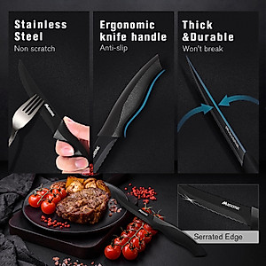 MIDONE 8 Pcs Steak Knives, Steak Knives Set of 8, High-Carbon Stainless Steel Steak Knife Set, Ergonomic Handles Serrated Steak Knives for Precise Cutting, Elegant Black