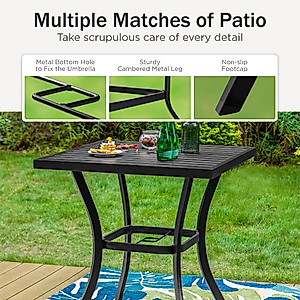 PHI Villa 5 Piece Outdoor Bar Set, Counter Height Patio Bar Bistro Table and Swivel Bar Stools Chairs with All Weather Brown Textilene Fabric for Garden, Yard, Poolside