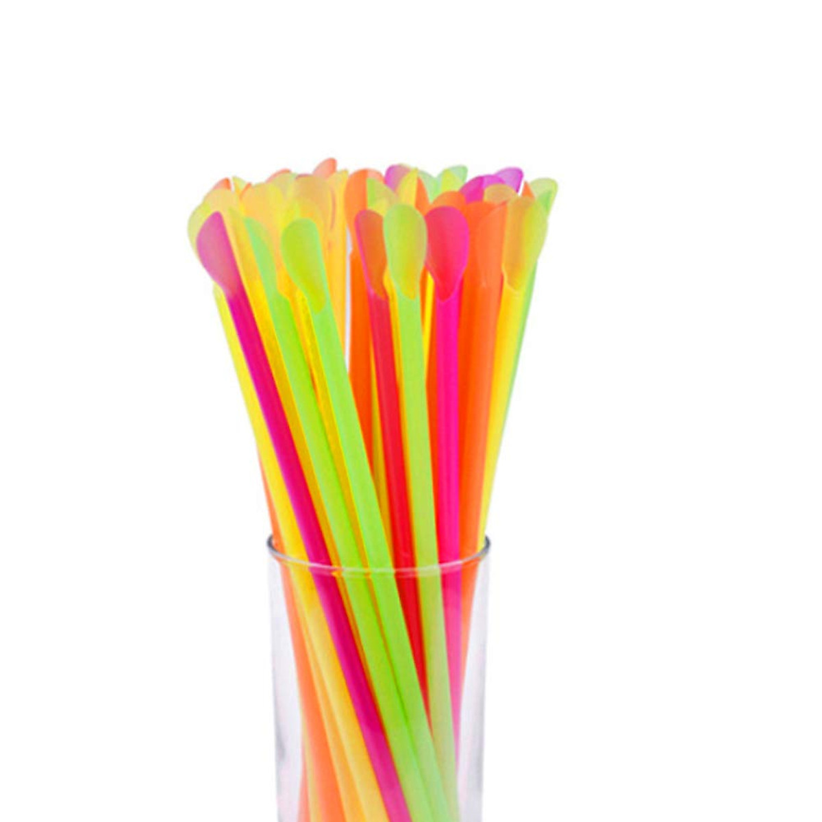 DOITOOL 50pcs Straws Drinking Straw Straw Disposable Spoon