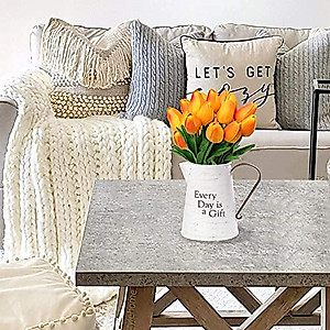 10 Pcs Orange Tulips Artificial Flowers Real Touch Fake Tulips Fake Flowers for Decoration 13.5" Faux Tulips Faux Flowers Bulk Artificial Tulips Flowers for Vase Centerpieces Home Wedding Bouquet