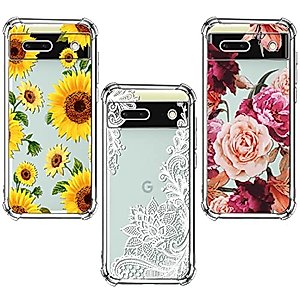 (3-Pack) for Google Pixel 6a Case, Soft Clear TPU [Scratch-Resistant] Drop Silicone Bumper Protection Shockproof Phone Case Cover for Google Pixel 6a,Flower