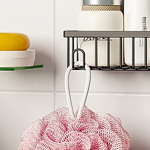 TEKNOTEL 2 PCS Shower Caddy 4 PCS Adhesive Sticker Replacement Hook, for Shower Caddy Bathroom Rack Shelf Soap Dish Basket Wall Hanging Hook with Strong Sticky Organizer (41 Matte Black)