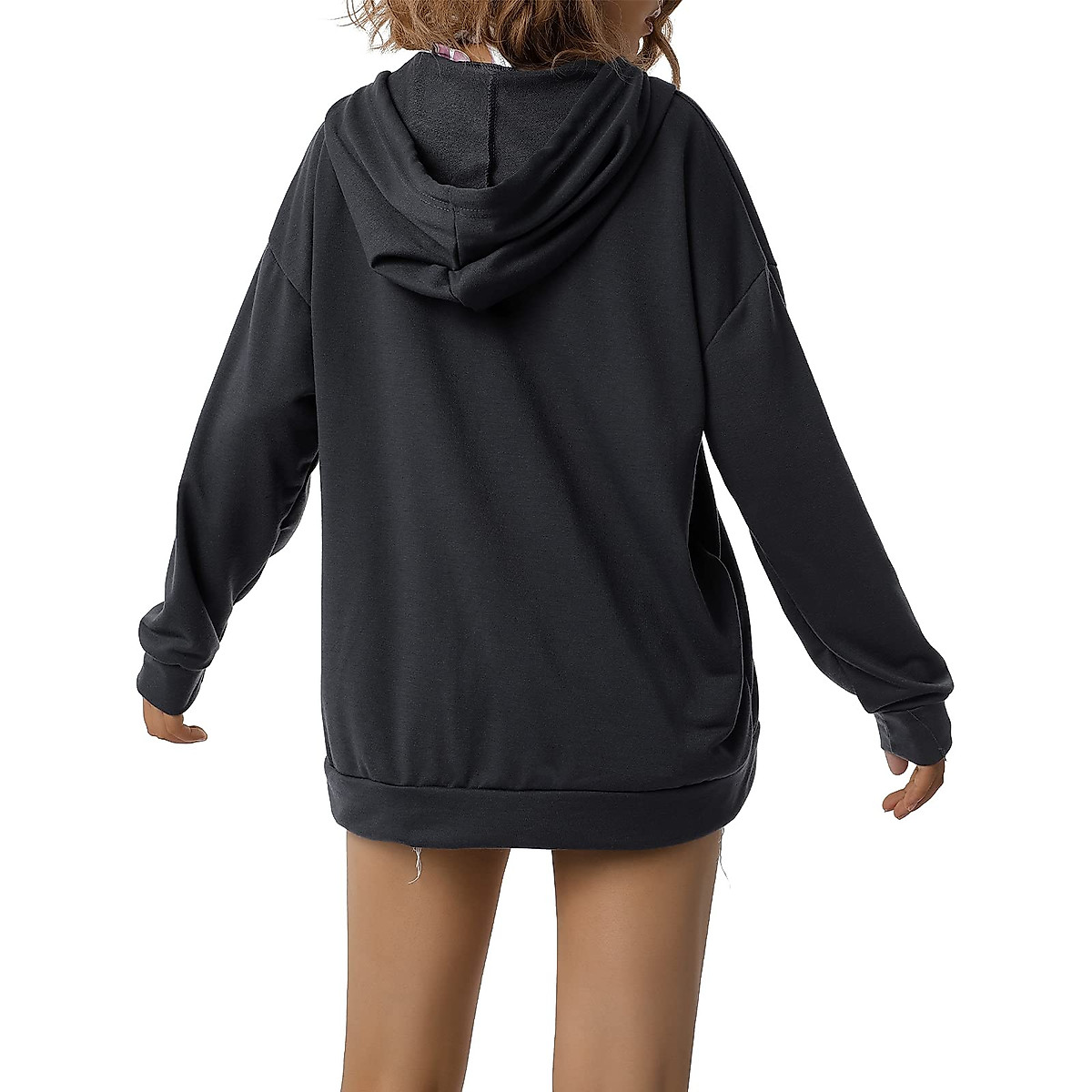 Yuemengxuan Women Man Goth Hoodie Sweatshirts Y2k Aesthetic Zip Up Jacket 90s Long Sleeve Graphic Coat Couple Top Streetwear (Black, M)