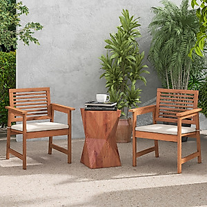 Tangkula Outdoor Dining Chairs Set of 4, Weather-Resistant Heavy Duty Slatted Wood Patio Chairs with Soft Padded Cushions, for Deck, Garden, Poolside, Balcony (4, Off White)