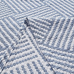 jinchan Boho 100% Cotton Blanket Muslin Lightweight Twin Size Quilted Throw Blanket for Couch Soft Cozy All Season Blanket 3-Layer Geometric Cotton Blanket for Bedroom Decor Blue 60”x80“