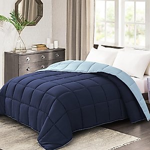 Homelike Moment Lightweight King Comforter - Blue Down Alternative Bedding King Size Comforters, All Season Duvet Insert Quilted Reversible Bed Comforter Soft Cozy King Size Navy/Light Blue