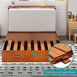 BALUS Murphy Bed Cabinet with Mattress,Modern Muti-Functional Cube Cabinet Bed with USB Charging Station&2 Large Drawers&3 Level Folding Foam Mattress for Living Room/Apartment/Loft,Queen, Redwood