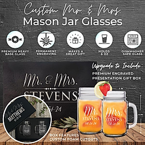 My Personal Memories Set of 2 Mr and Mrs Personalized Mason Jar Glasses - Engraved, Custom, Monogrammed Barware Glassware Gifts