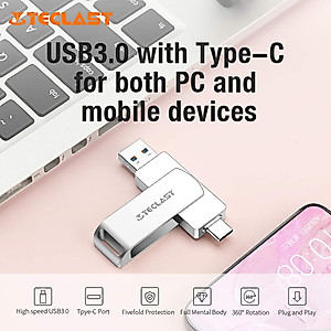 TECLAST 64GB Type-C USB3.0 Flash Drive Thin Metal U-Disk High Speed Rotated Design