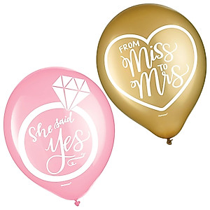 Bridal Party Supplies - Miss To Mrs. Latex Balloon Wedding and Bridal Shower Decorations in Pink and Gold, 30 Count