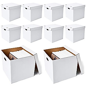10 Pieces Vinyl Record Storage Boxes 15.4 x 15 x 14.2 Inch Vinyl Storage Box Sturdy Cardboard with Removable Lid Bulk Records Organizer White Record Boxes for Album Vinyl Records Collections Storage