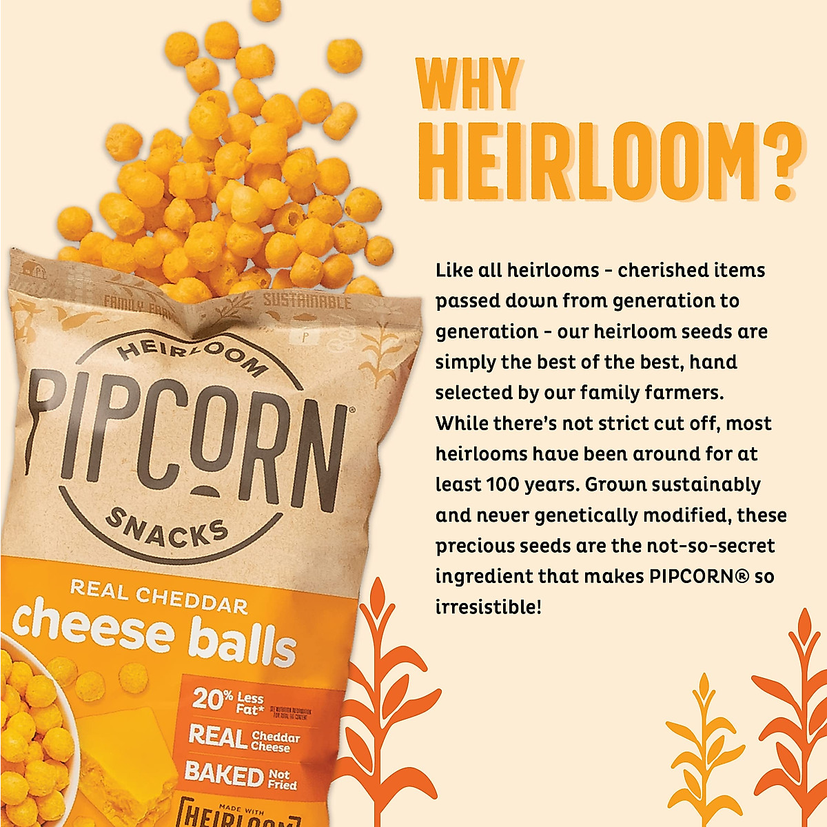 Heirloom Cheddar Cheese Balls by Pipcorn - 4.5oz - Organic Cheese, No Artificial Anything, Non-GMO Heirloom Corn, No Preservatives, Gluten Free